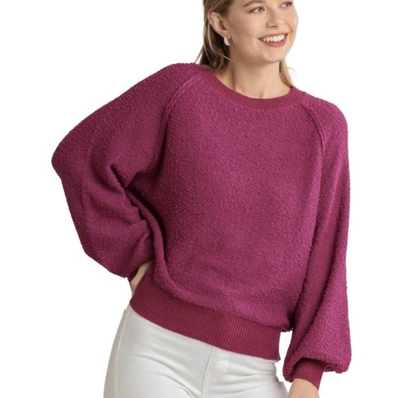Umgee | Sweaters | Umgee Sweater Purple Knit Pullover Crew Neck Puff ...